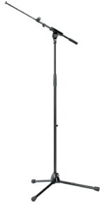 k&m konig & meyer 21080.500.55 tripod microphone stand w/telescoping boom | clutch height adjustment | soft-touch lock | folding leg design | zinc die-cast base | german made | black