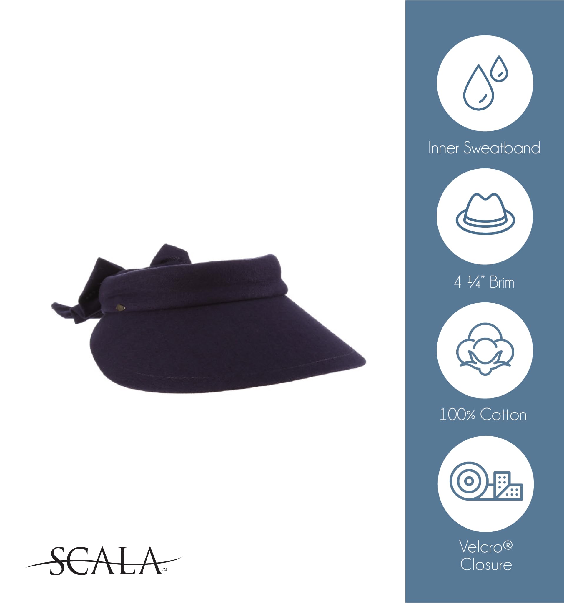 Scala Women's Deluxe Big Brim Cotton Visor with Bow, Natural, One Size