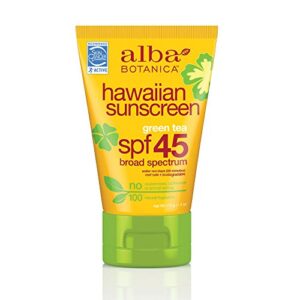 alba botanica green tea hawaiian spf 45 sunscreen, 4 oz. (pack of 2)