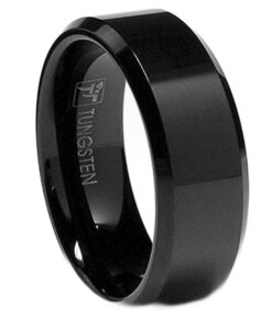 metal masters 8mm black high polish beveled edge tungsten carbide ring size 9.5