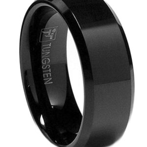 Metal Masters 8MM Black High Polish Beveled Edge Tungsten Carbide Ring Size 9.5