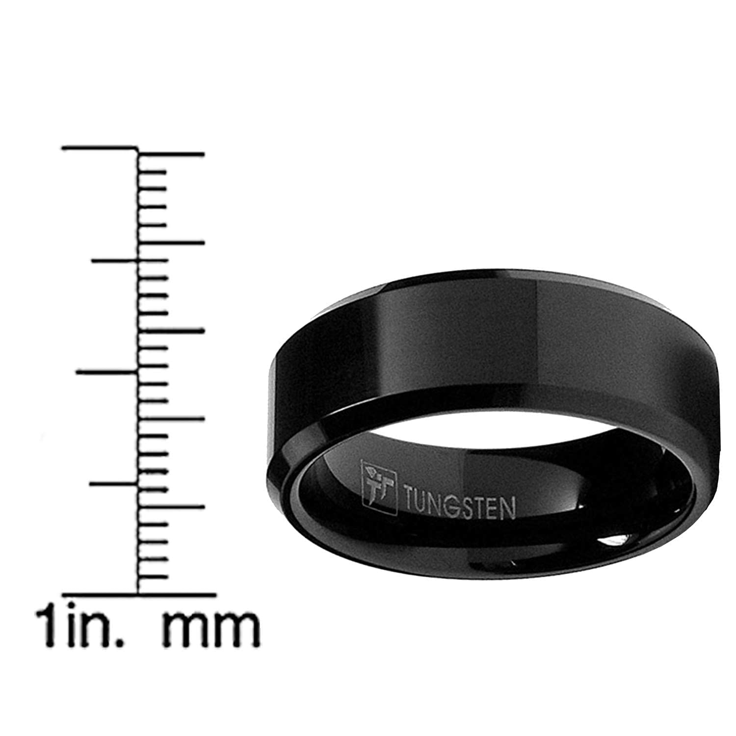 Metal Masters 8MM Black High Polish Beveled Edge Tungsten Carbide Ring Size 9.5