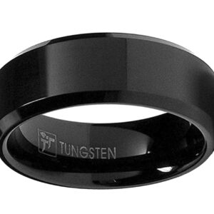 Metal Masters 8MM Black High Polish Beveled Edge Tungsten Carbide Ring Size 9.5