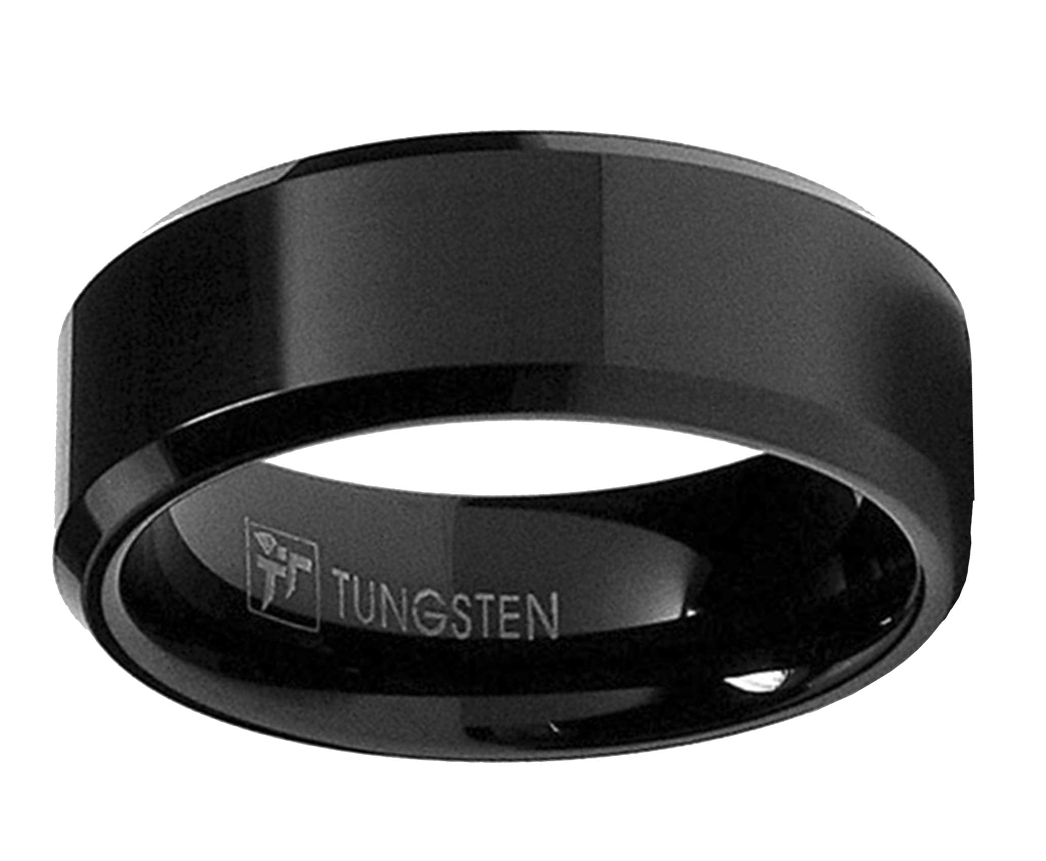 Metal Masters 8MM Black High Polish Beveled Edge Tungsten Carbide Ring Size 9.5