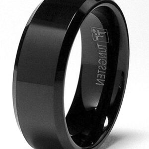 Metal Masters 8MM Black High Polish Beveled Edge Tungsten Carbide Ring Size 9.5