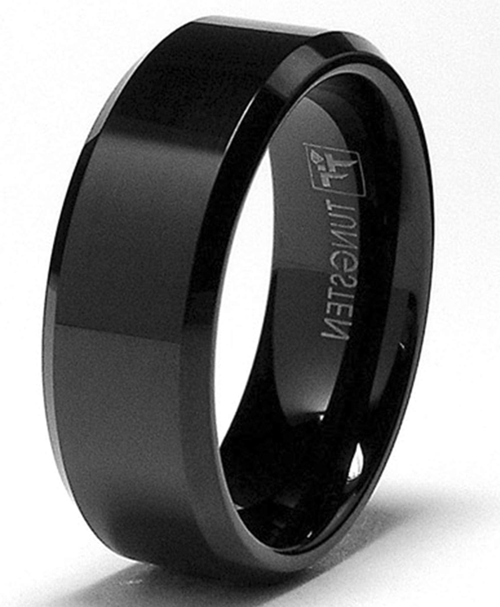 Metal Masters 8MM Black High Polish Beveled Edge Tungsten Carbide Ring Size 9.5