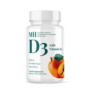 michael's health naturopathic programs vitamin d3 with k2 - 90 chewable tablets - apricot flavor - skeletal & immune system support - no added sugar - vegetarian & kosher - 90 servings