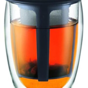 Bodum 12-Ounce Tea for One, Double Wall Glass with Strainer, Black