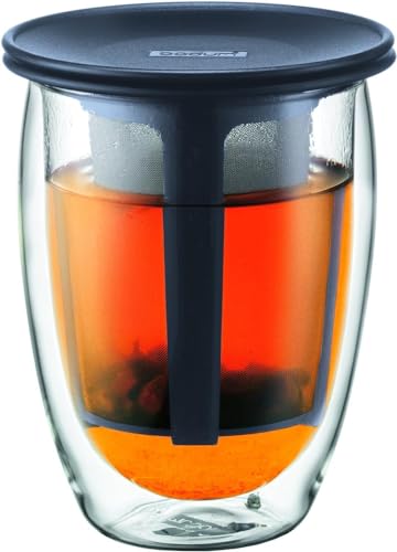 Bodum 12-Ounce Tea for One, Double Wall Glass with Strainer, Black