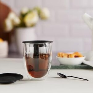 Bodum 12-Ounce Tea for One, Double Wall Glass with Strainer, Black