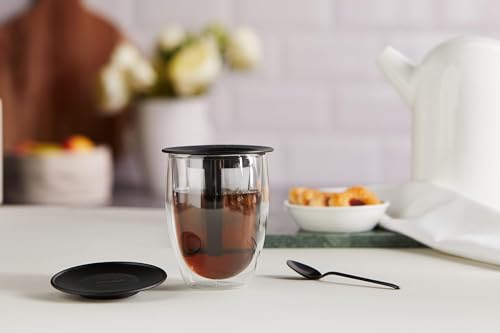 Bodum 12-Ounce Tea for One, Double Wall Glass with Strainer, Black