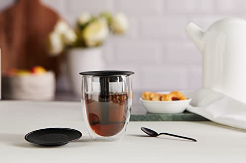 Bodum 12-Ounce Tea for One, Double Wall Glass with Strainer, Black