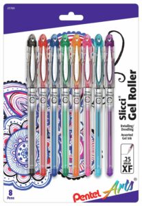 pentel arts slicci 0.25 mm extra fine gel pen, assorted ink, 8 pack (bg202bp8m)