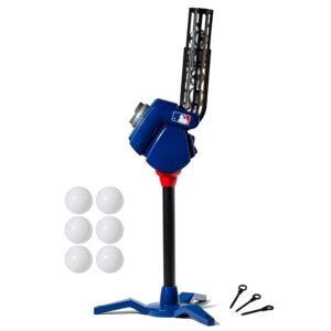 franklin sports baseball pitching machine - adjustable baseball hitting & fielding practice machine for kids - with 6 baseballs - great for practice,blue, small