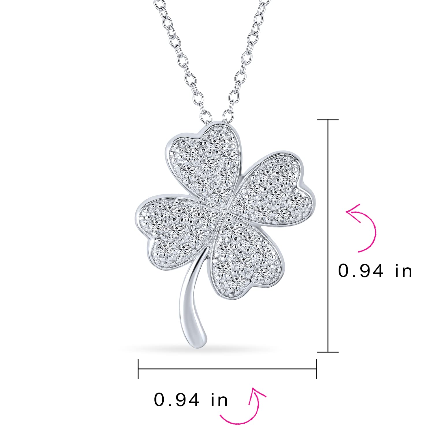 Irish Shamrock Lucky Charm Pave CZ Four Leaf Clover Pendant Necklace For Women For Teen .925 Sterling Silver