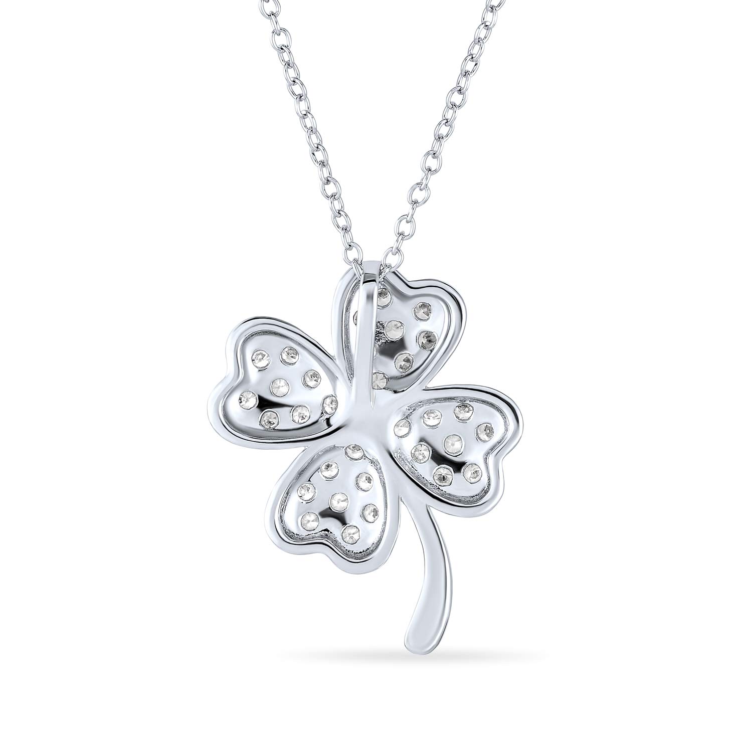 Irish Shamrock Lucky Charm Pave CZ Four Leaf Clover Pendant Necklace For Women For Teen .925 Sterling Silver