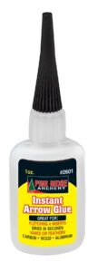 pine ridge archery instant arrow glue, the best fletching adhesive for fletching vanes, feathers and inserts, perfect for aluminium, carbon and wood shafts, 1 oz