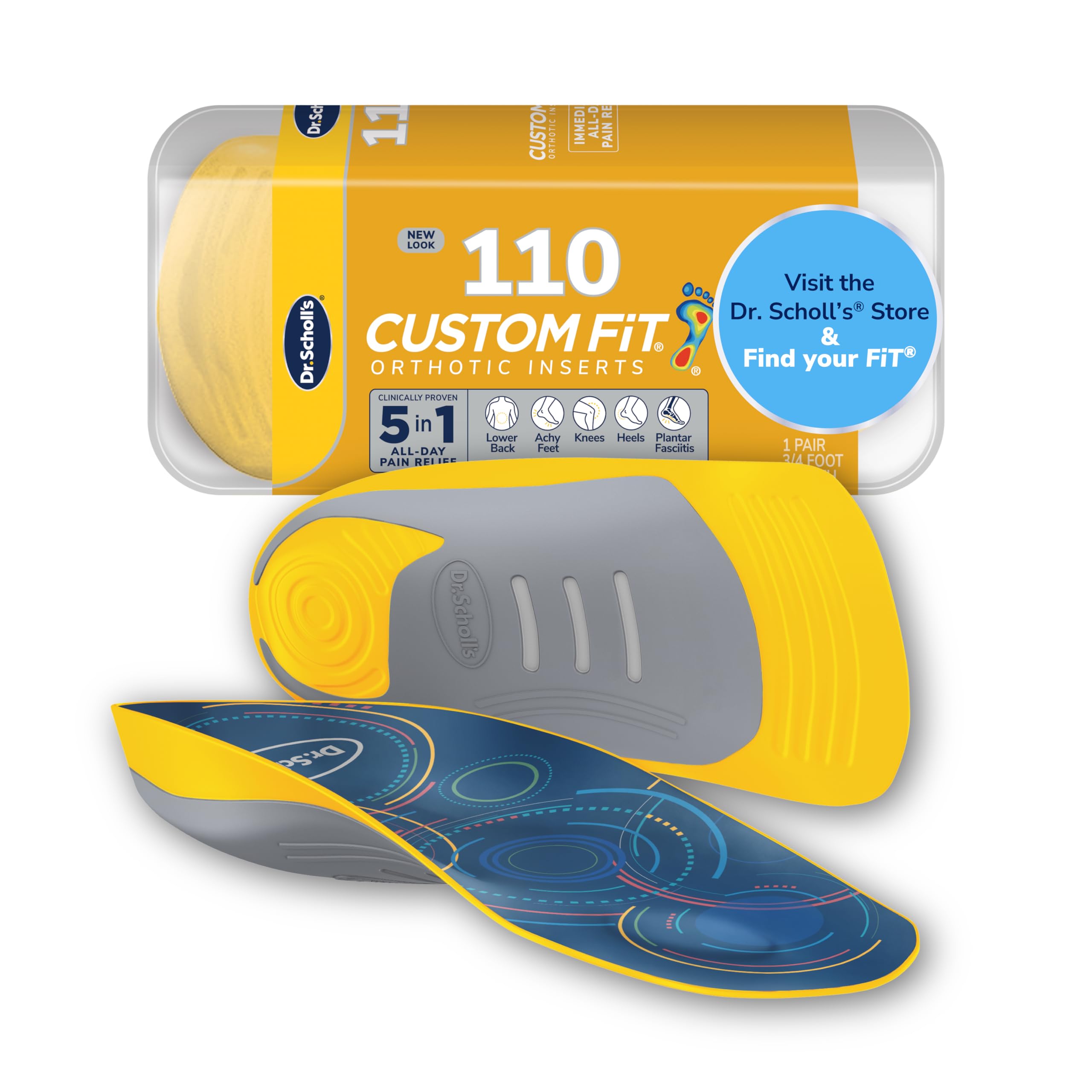 Dr. Scholl’s® Custom Fit® Orthotics 3/4 Length Inserts, CF 110, Customized for your foot & arch, Immediate All-Day Pain Relief, Lower Back, Knee, Plantar Fascia, Heel, Insoles Fit Men & Womens Shoes