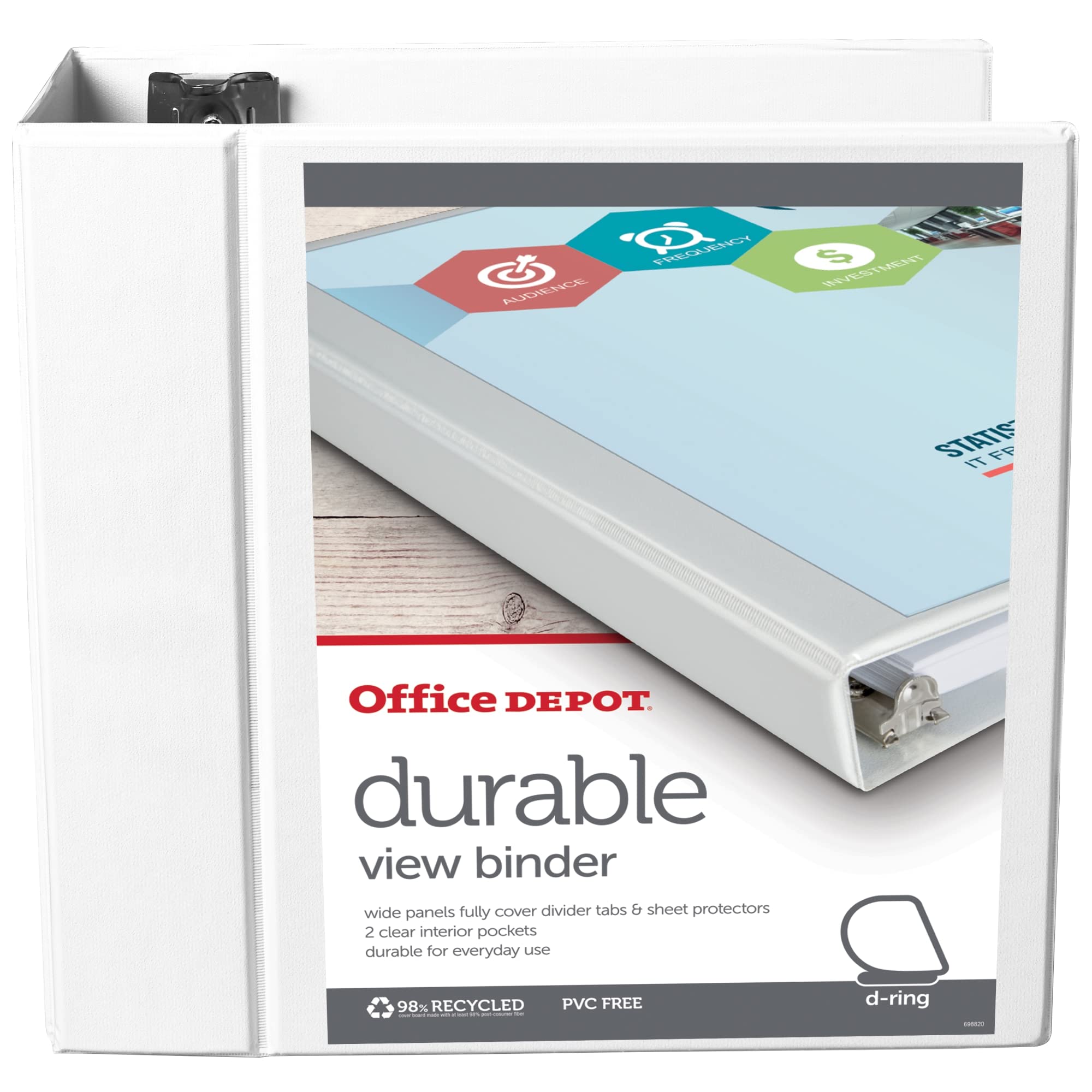 Office Depot® Brand Durable View D-Ring Binder, 5" Rings, 39% Recycled, White