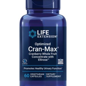 Life Extension Optimized Cran-Max®, cranberry whole fruit concentrate with hibiscus extract, best in class support for female urinary tract health, gluten-free, vegetarian, non-GMO, 60 capsules