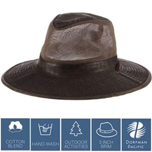 Dorfman Pacific Co. Men's Weathered Cotton Big Brim with Mesh, Brown, Large