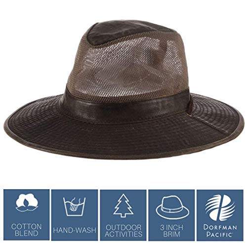 Dorfman Pacific Co. Men's Weathered Cotton Big Brim with Mesh, Brown, Large