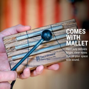 TreeWorks Chimes Energy Chime with Mallet for Meditation, Sound Healing or Yoga, 3 Notes –– Made in U.S.A. –– Long Resonance with Brilliant Tone, Solid Tennessee Hardwood Mantle (TRE420)