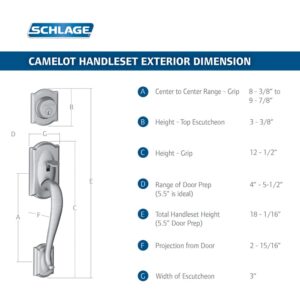 SCHLAGE F62-CAM-PLY Double Cylinder Handleset with Plymouth Interior Knob from The F-Series Camelot Collection - Aged Bronze