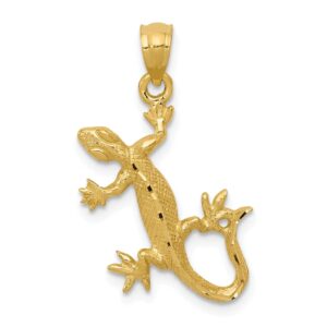 bijou 14k yellow gold solid textured diamond cut finish lizard charm pendant