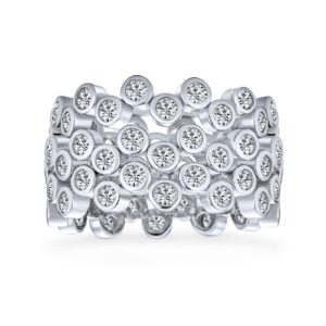 geometric circle cubic zirconia wide bezel cz bubble stackable eternity band ring set for women .925 sterling silver