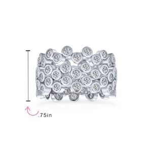 Geometric Circle Cubic Zirconia Wide Bezel CZ Bubble Stackable Eternity Band Ring Set For Women .925 Sterling Silver