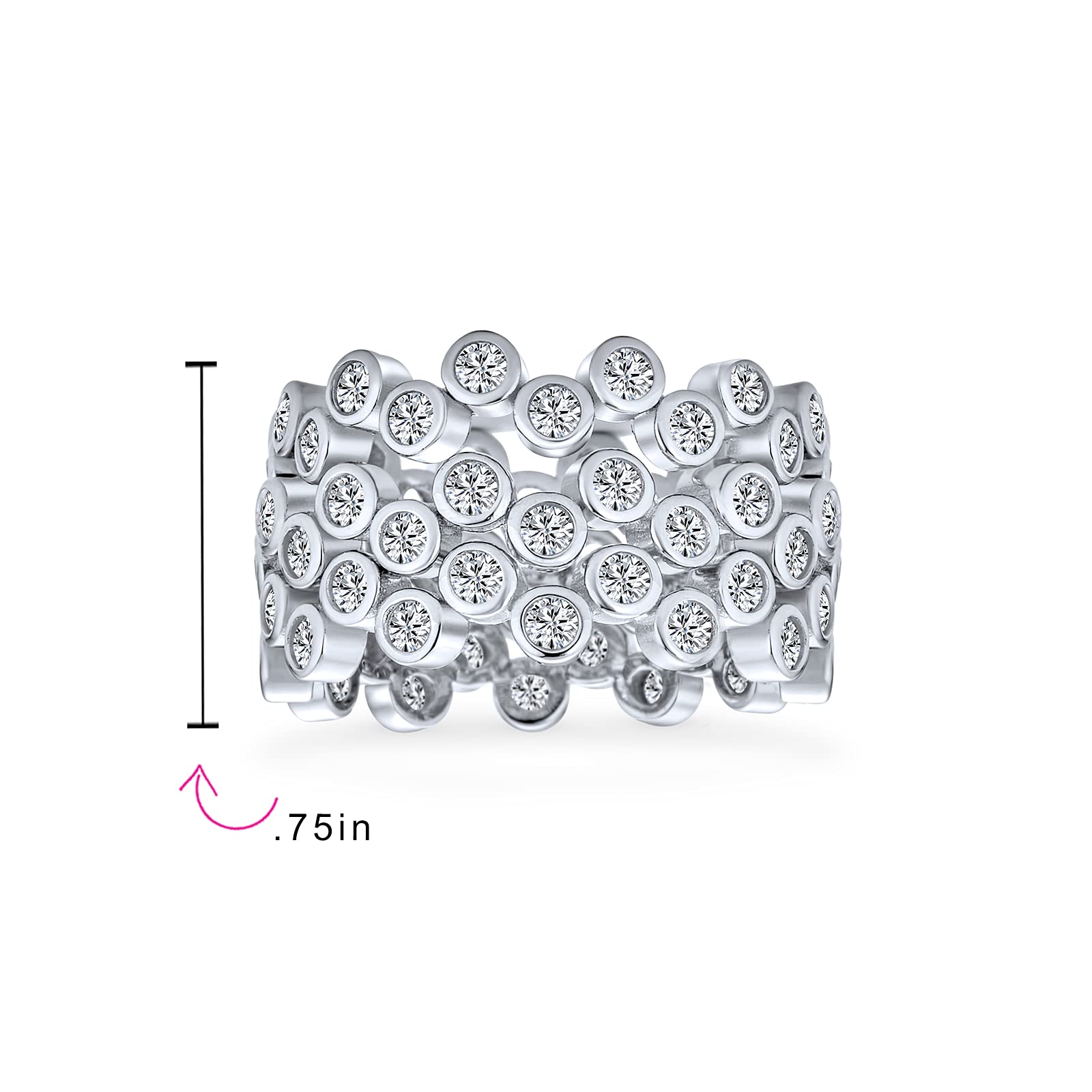 Geometric Circle Cubic Zirconia Wide Bezel CZ Bubble Stackable Eternity Band Ring Set For Women .925 Sterling Silver