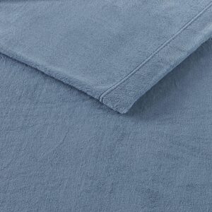 Sleep Philosophy True North Soloft Plush Bed Sheet Set, Wrinkle Resistant, Warm, Soft Fleece Sheets with 14" Deep Pocket Cold Season Cozy Bedding-Set, Matching Pillow Case, Queen, Blue, 4 Piece