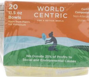 World Centric Compostable 11-1/2-Ounce Bagasse Bowl, 20-Piece