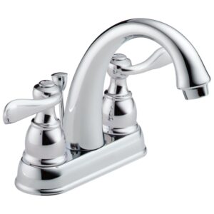 delta faucet windemere centerset bathroom faucet, chrome bathroom sink faucet, 2 handle bathroom faucet, metal drain assembly, chrome b2596lf