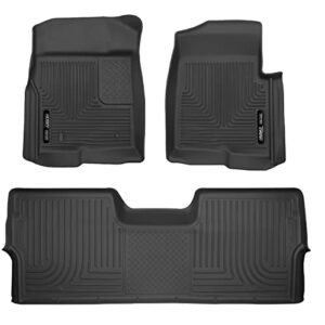 husky liners weatherbeater floor mats | fits 2009 - 2014 ford f-150 supercrew cab without manual shifter (footwell coverage) | front & 2nd row, 3-pc black - 98331