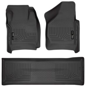 husky liners weatherbeater floor mats | fits 2008 - 2010 ford f250/f350/450 crew cab w/o manual shifter (footwell coverage) | front & 2nd row, 3-pc black - 98381