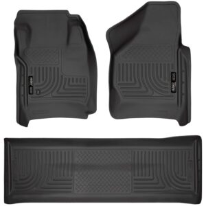 Husky Liners Weatherbeater Floor Mats | Fits 2008 - 2010 Ford F250/F350/450 Crew Cab w/o Manual Shifter (Footwell Coverage) | Front & 2nd Row, 3-pc Black - 98381