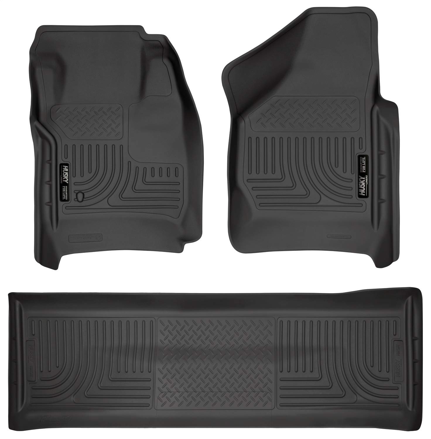 Husky Liners Weatherbeater Floor Mats | Fits 2008 - 2010 Ford F250/F350/450 Crew Cab w/o Manual Shifter (Footwell Coverage) | Front & 2nd Row, 3-pc Black - 98381