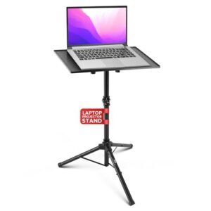 pyle universal projector stand - height & angle adjustable tripod - hold laptops, computers, dj equipment & projectors - heavy duty - perfect for stage, studio, & office events - extends 33” to 49”