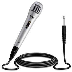 pyle wired dynamic microphone - professional moving coil unidirectional handheld mic with built-in acoustic pop filter, rugged construction, steel mesh grill, 6.5 ft xlr audio cable wire - pdmik1