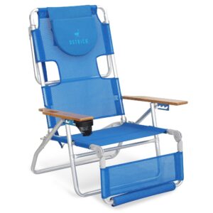 ostrich 3n1 lightweight lawn beach reclining lounge chair with footrest, outdoor furniture for patio, balcony, backyard, or porch, blue