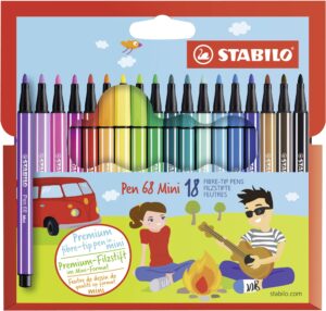 stabilo pen 68 mini wallet of 18 colours - premium felt-tip pen