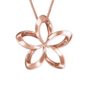 sterling silver with rose gold tone overlay 24mm open plumeria pendant necklace, 16+2" extender