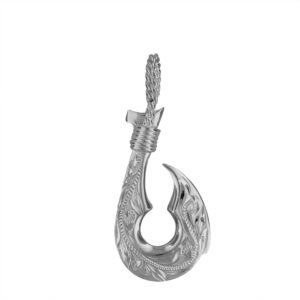 sterling silver hand engraved reversible hawaiian fish hook pendant