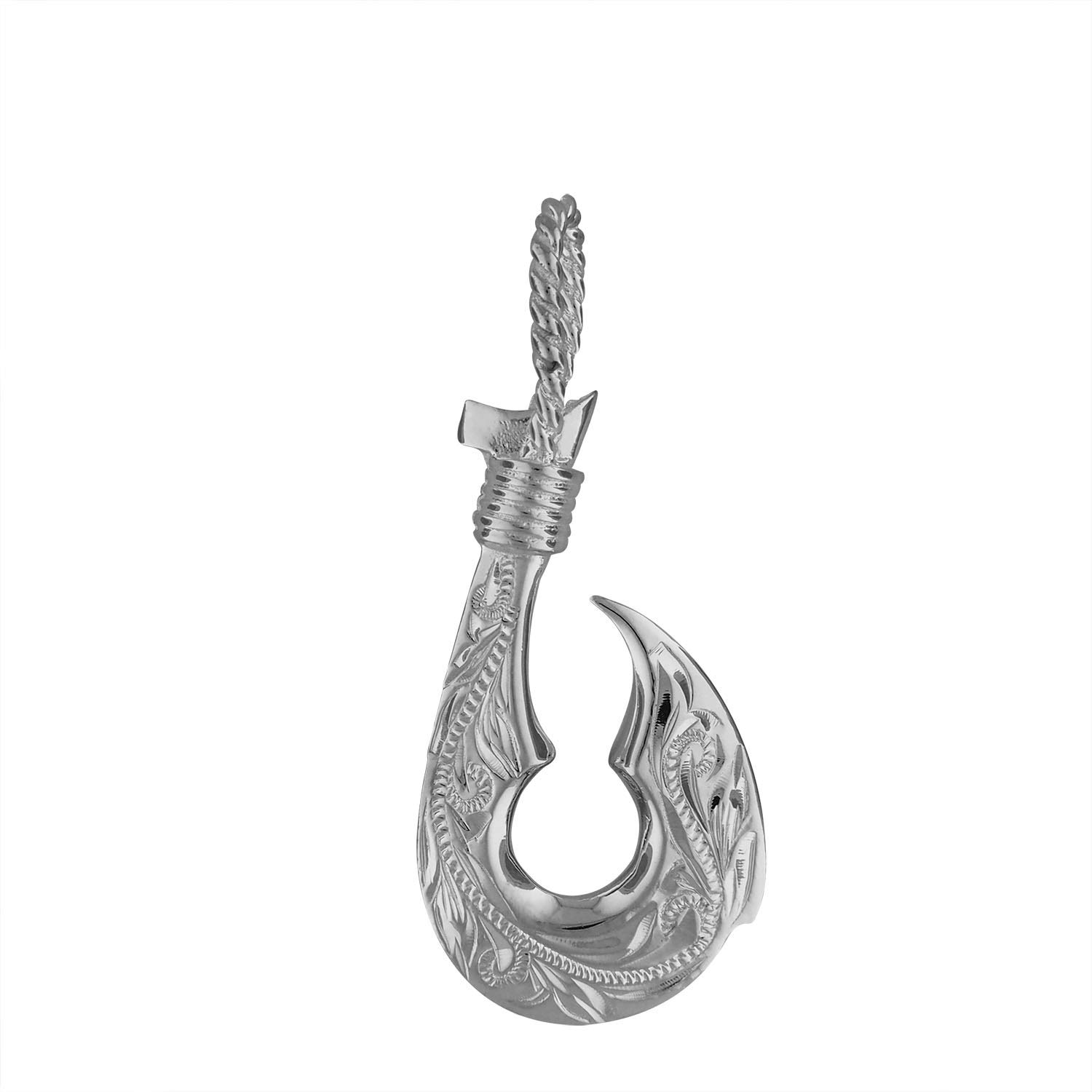 Sterling Silver Hand Engraved Reversible Hawaiian Fish Hook Pendant