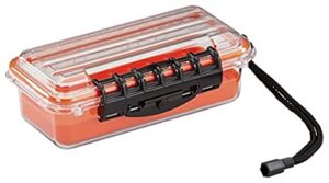 plano guide series 3500 field box waterproof case, orange, small, waterproof dry box with wrist strap for boat, kayak, and camping, outdoor gear storage