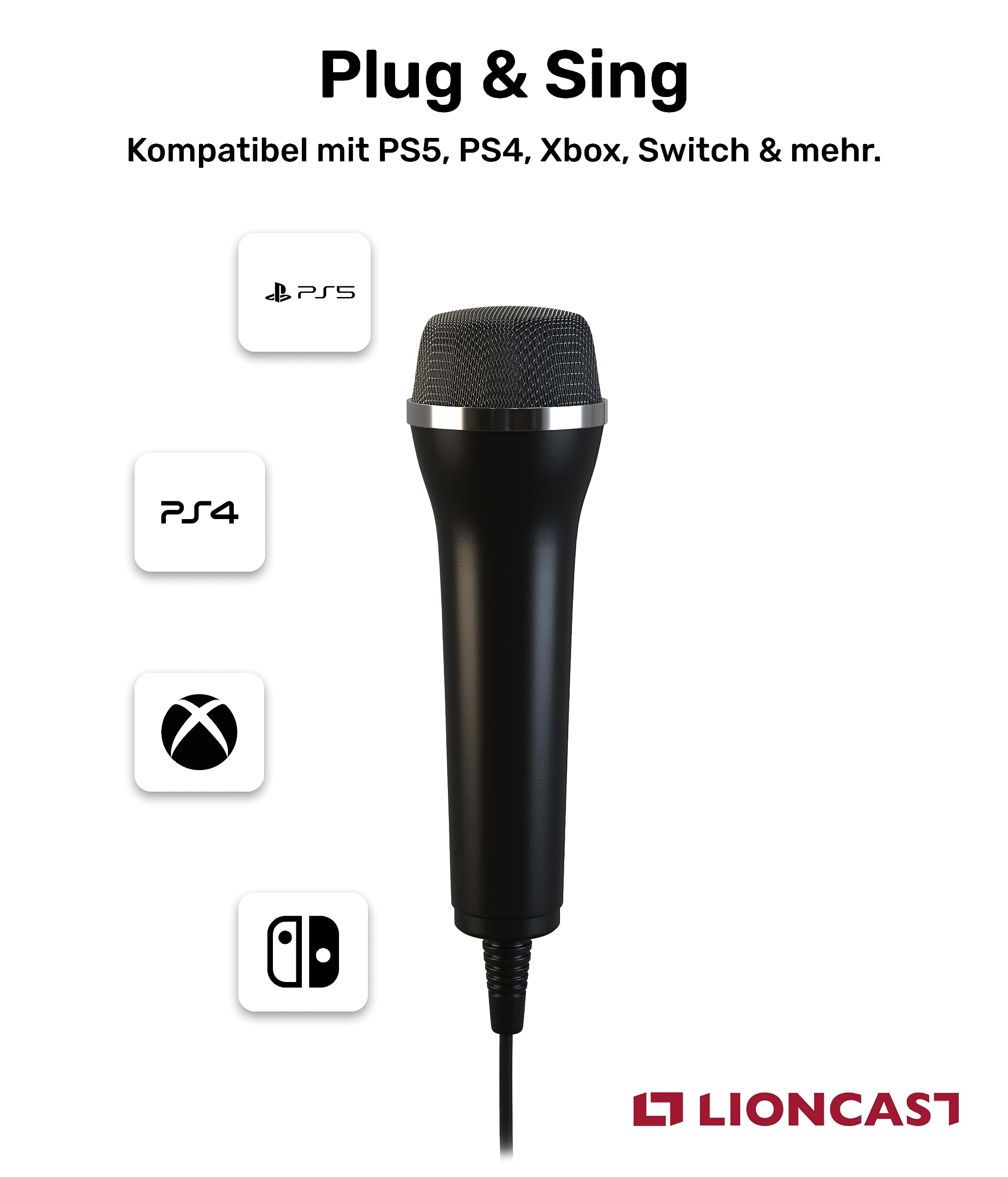 Lioncast Pair Of Universal USB Microphones Compatible with Computer and Karaoke Gaming; Compatible with Wii, PS5/Playstation 5, PS4 & PC Games as SingStar, Lets Sing, We Sing; 3m cable – Black