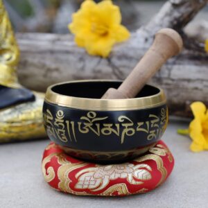 DharmaObjects Tibetan Meditation Om Mani Padme Hum Peace Singing Bowl With Mallet