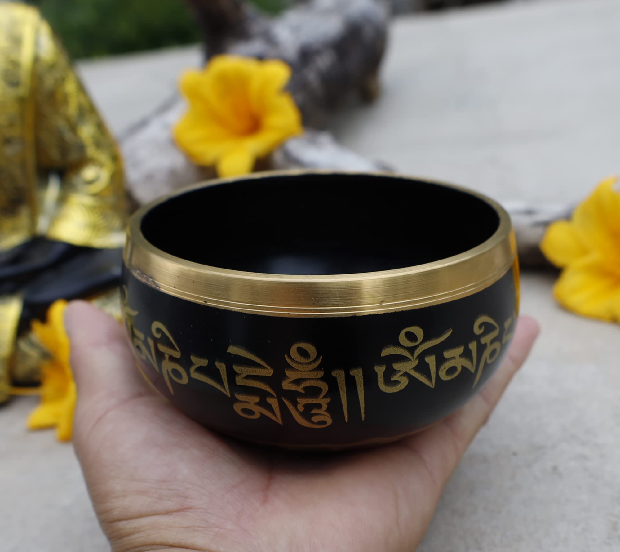 DharmaObjects Tibetan Meditation Om Mani Padme Hum Peace Singing Bowl With Mallet